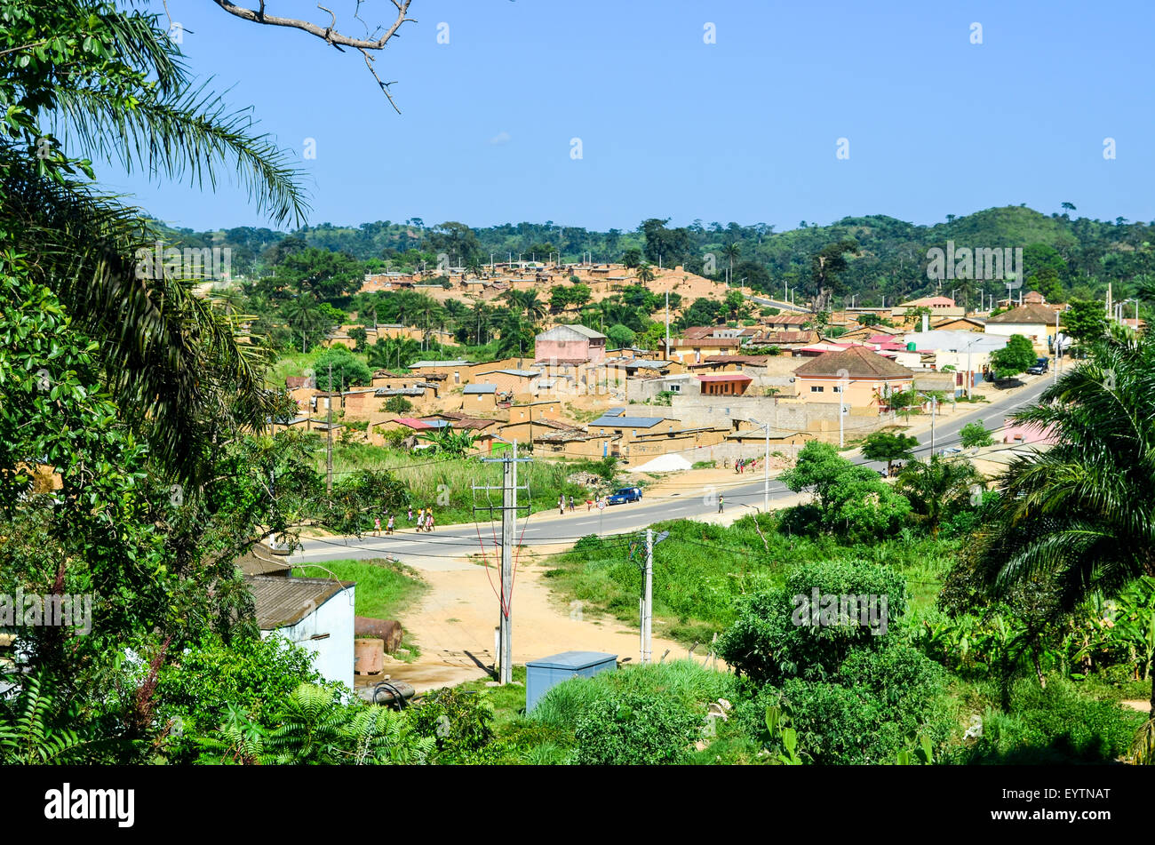 Villages of Angola in the countryside, with mud houses and thatched ...
