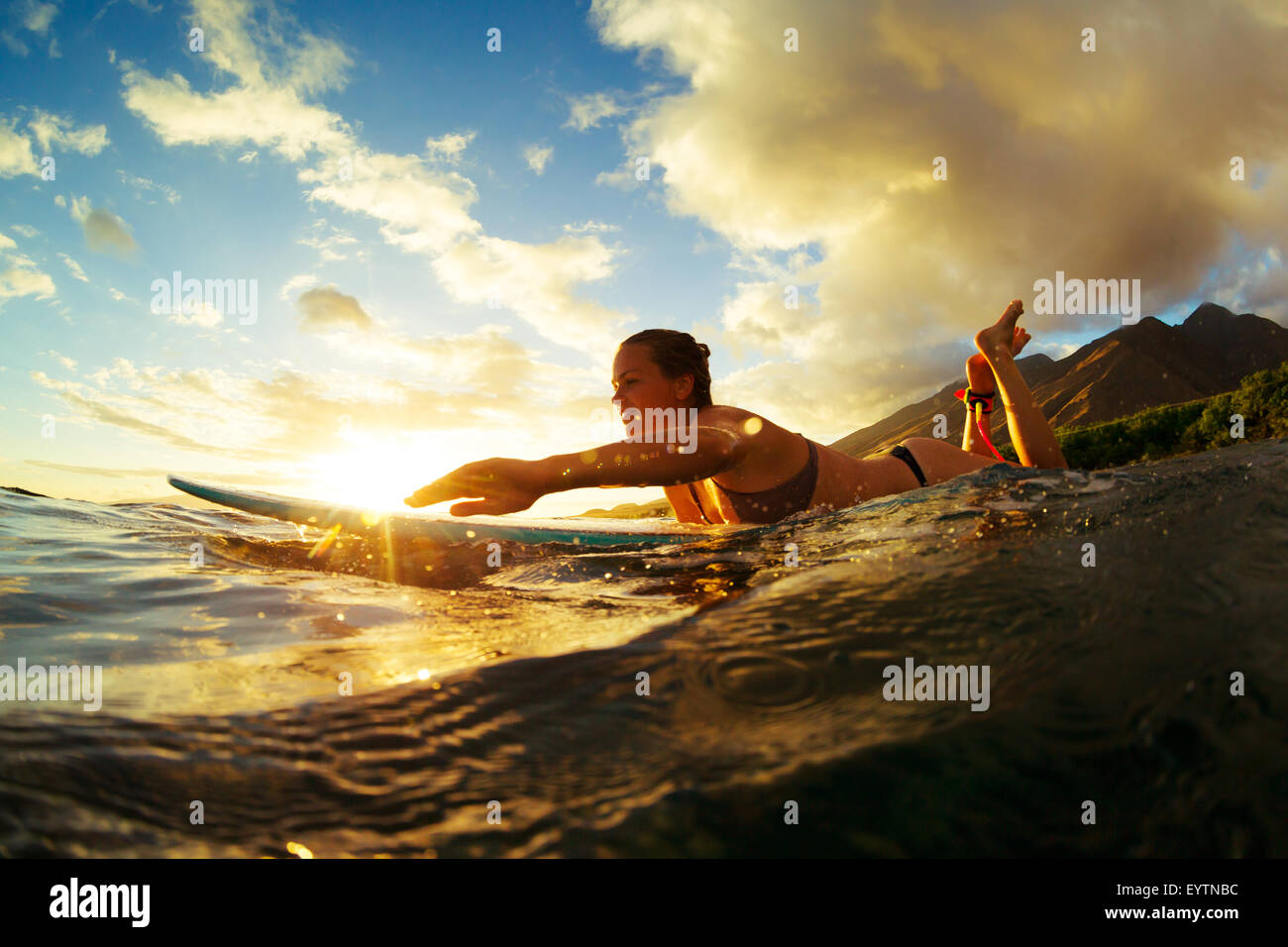 Girl surfing sunset hi-res stock photography and images - Alamy