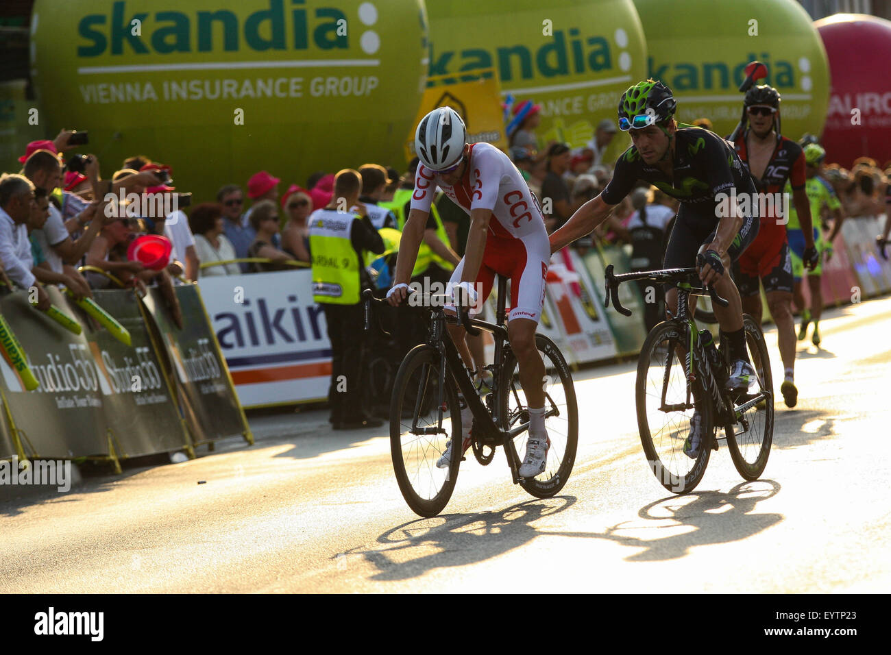 Poland. 04th Aug, 2015. Tour of Poland cycling tour, stage 2. After a ...