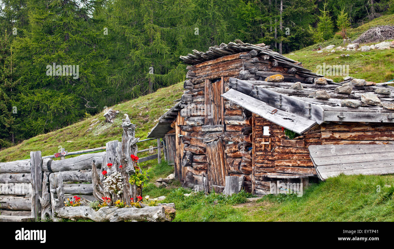 ancient South Tyrolean alpine hut Stock Photo - Alamy