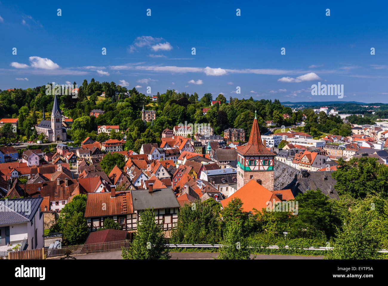 Germany, Bavaria, Upper Franconia, Kulmbach, Old Town and red tower ...