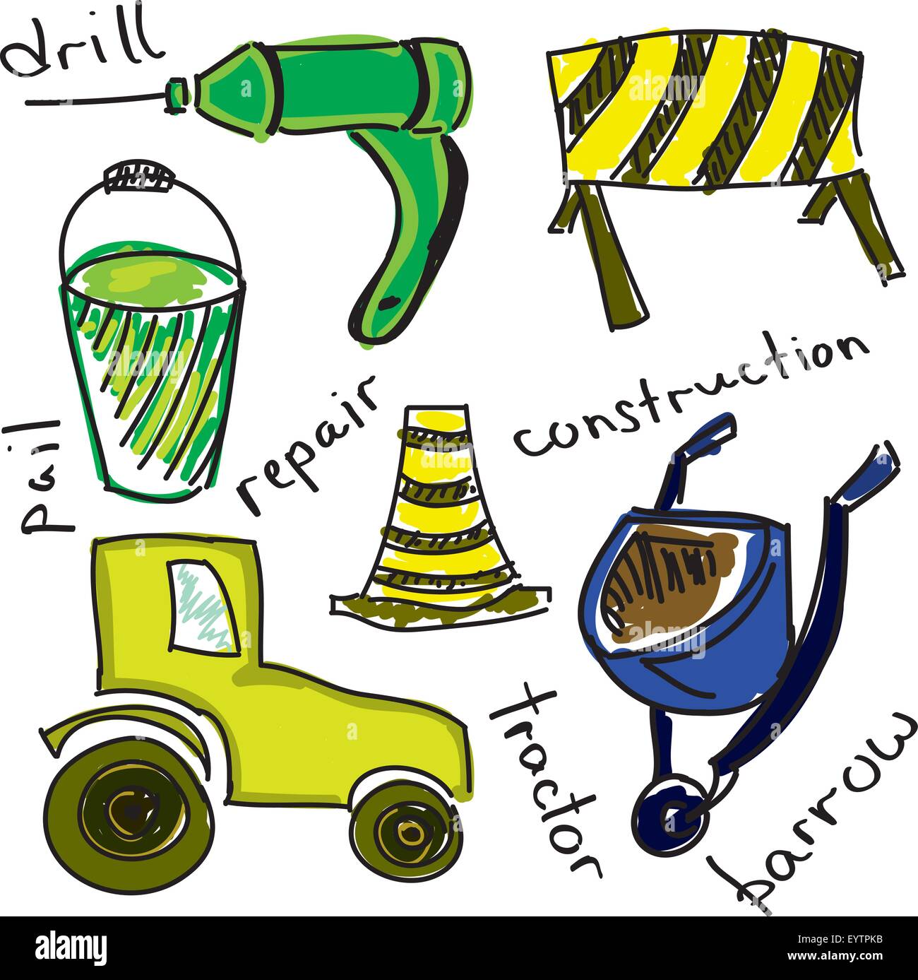 Drawn colored working tools on white Stock Vector Image & Art - Alamy