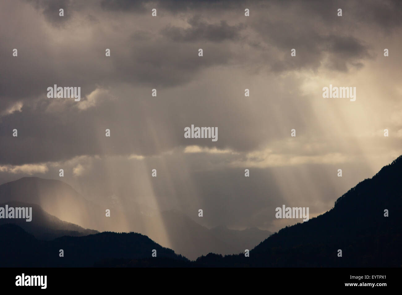 Mountains, the Alps, clouds, storm, rain, sunrays, Germany Stock Photo ...