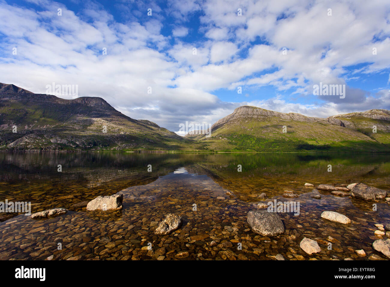 Loch Maree, valley, lake, reflexion, mountains, trees, Scotland Stock ...