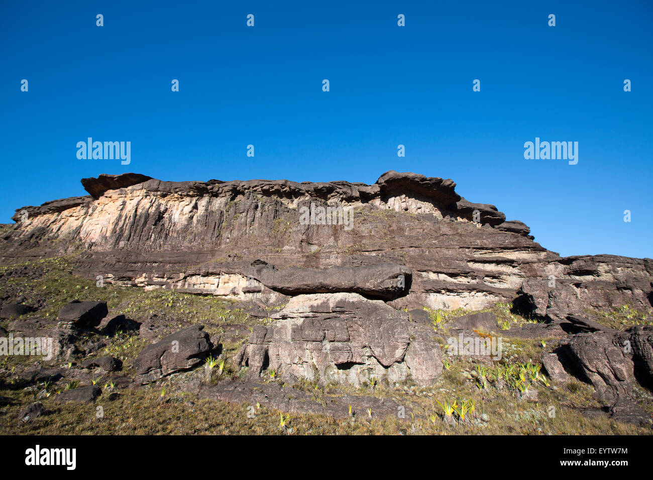 Landscape at the top of Mount Roraima in the morning with blue sky ...