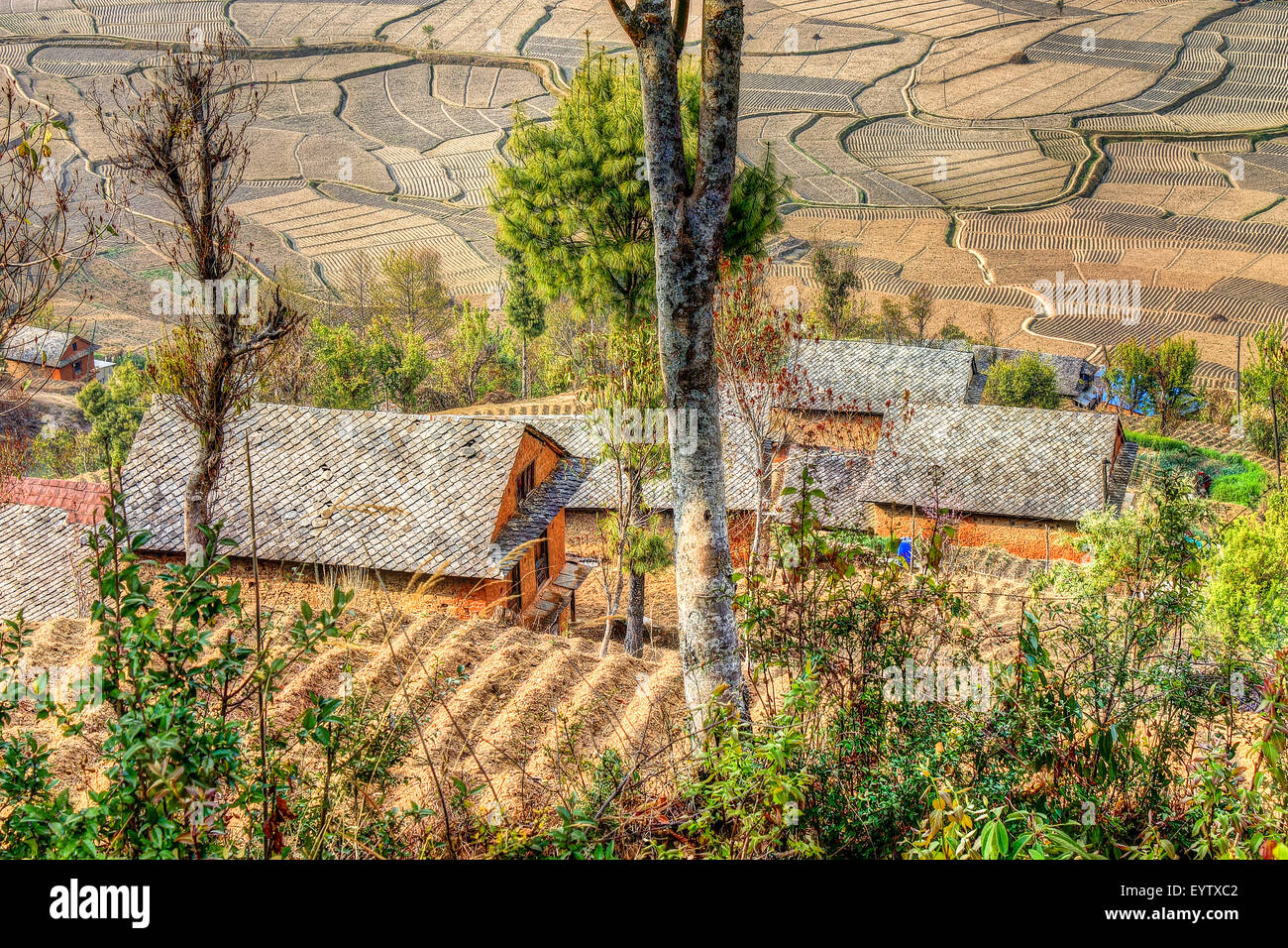 nepalese hill houses. people's houses in a rural hill village in Nepal ...