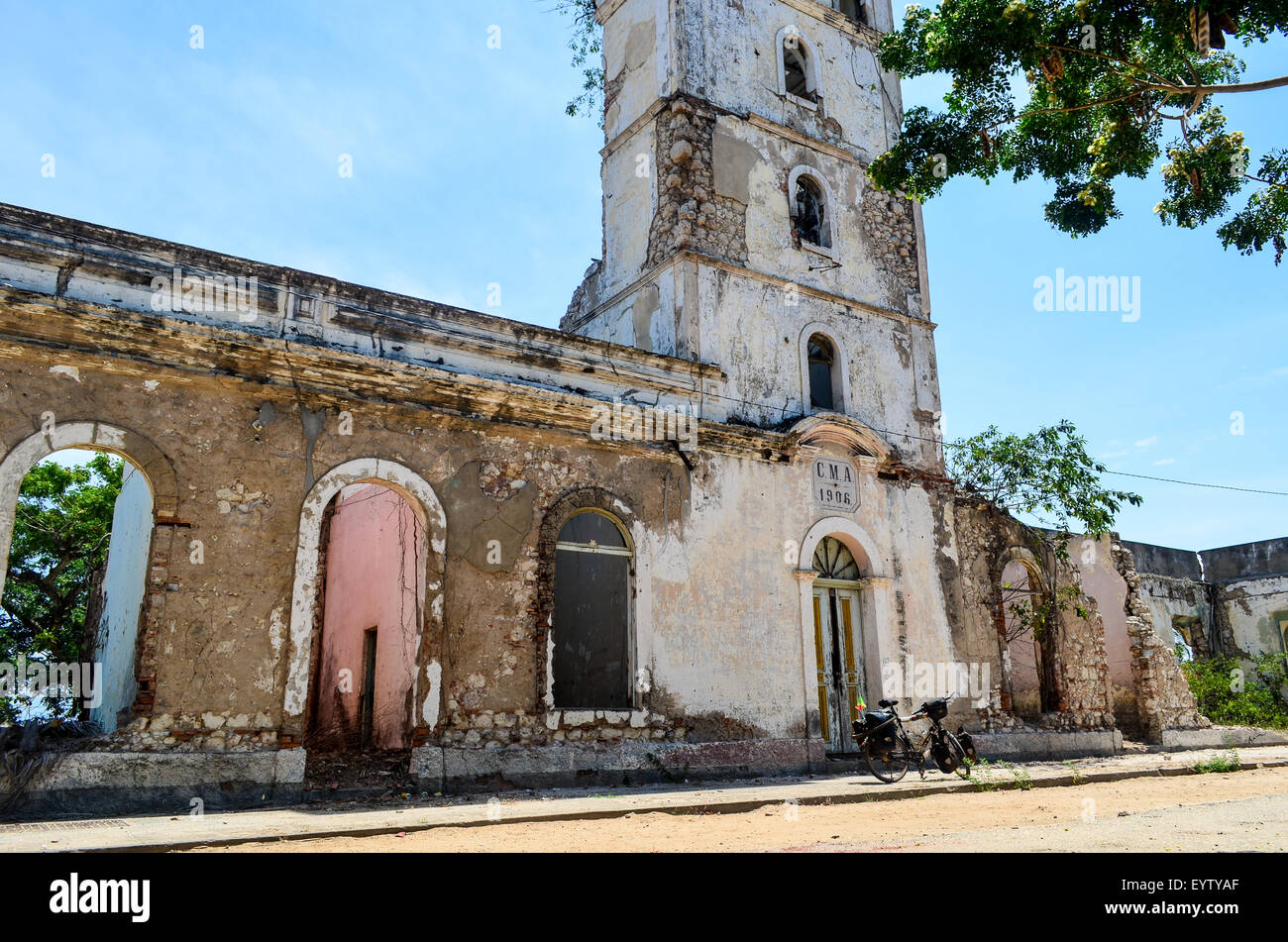 Ruins of a colonial building in Ambriz, Angola, reading CMA 1906 ...