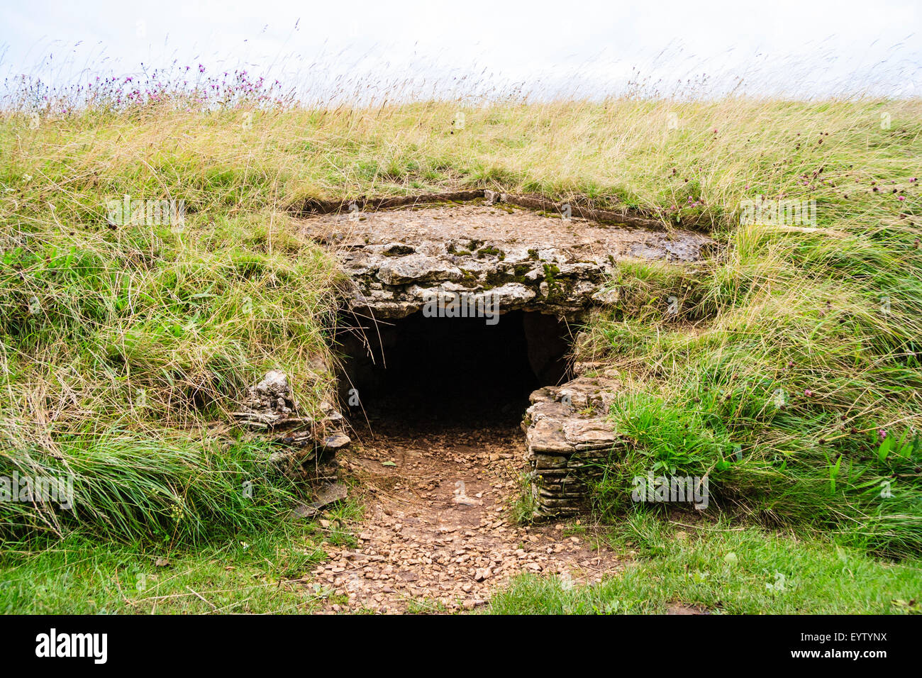 England, Belas Knap. Entrance to the neolithic Long Barrow. A burial ...