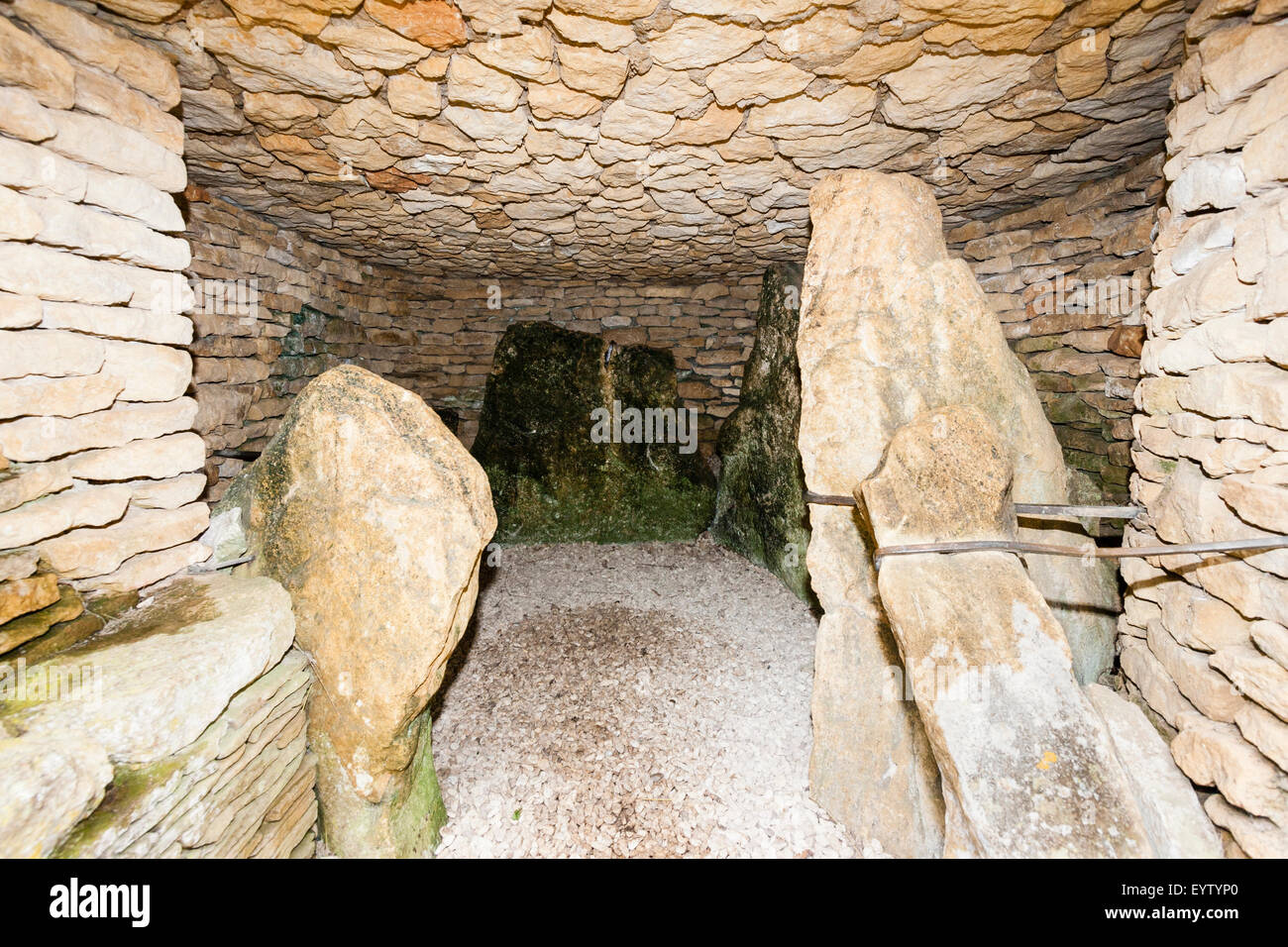 England, Belas Knap. Interior of the neolithic Long Barrow. A burial ...