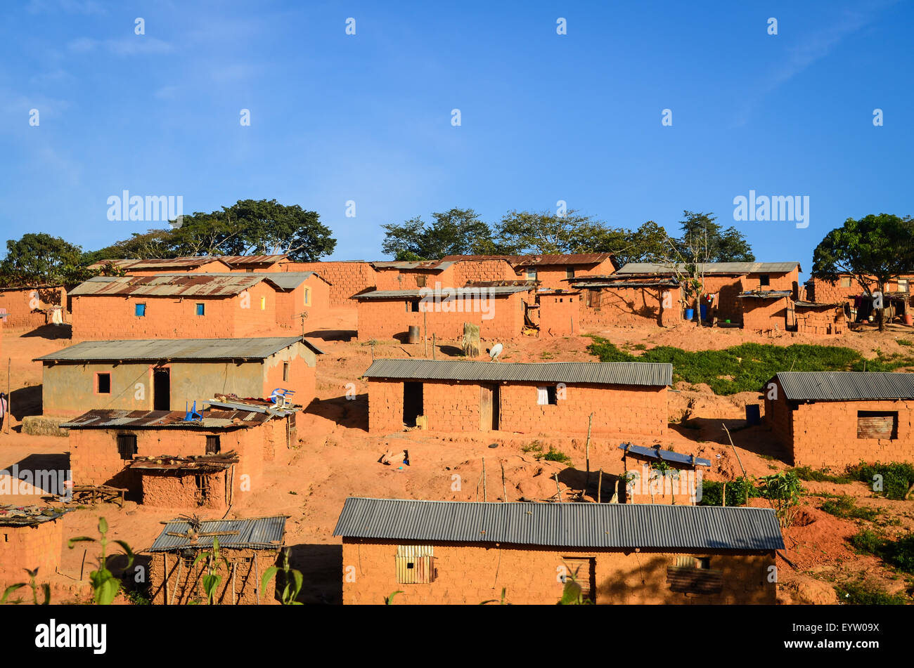 Mud houses in the Dembos hills of Angola at sunset Stock Photo - Alamy