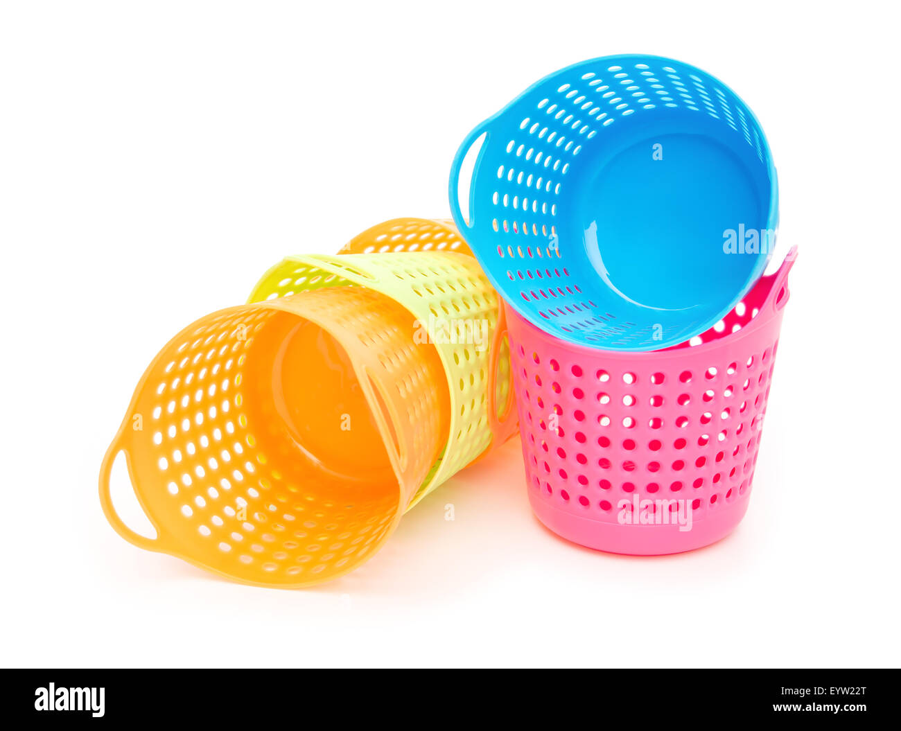 small and colorful baskets on a white background Stock Photo - Alamy