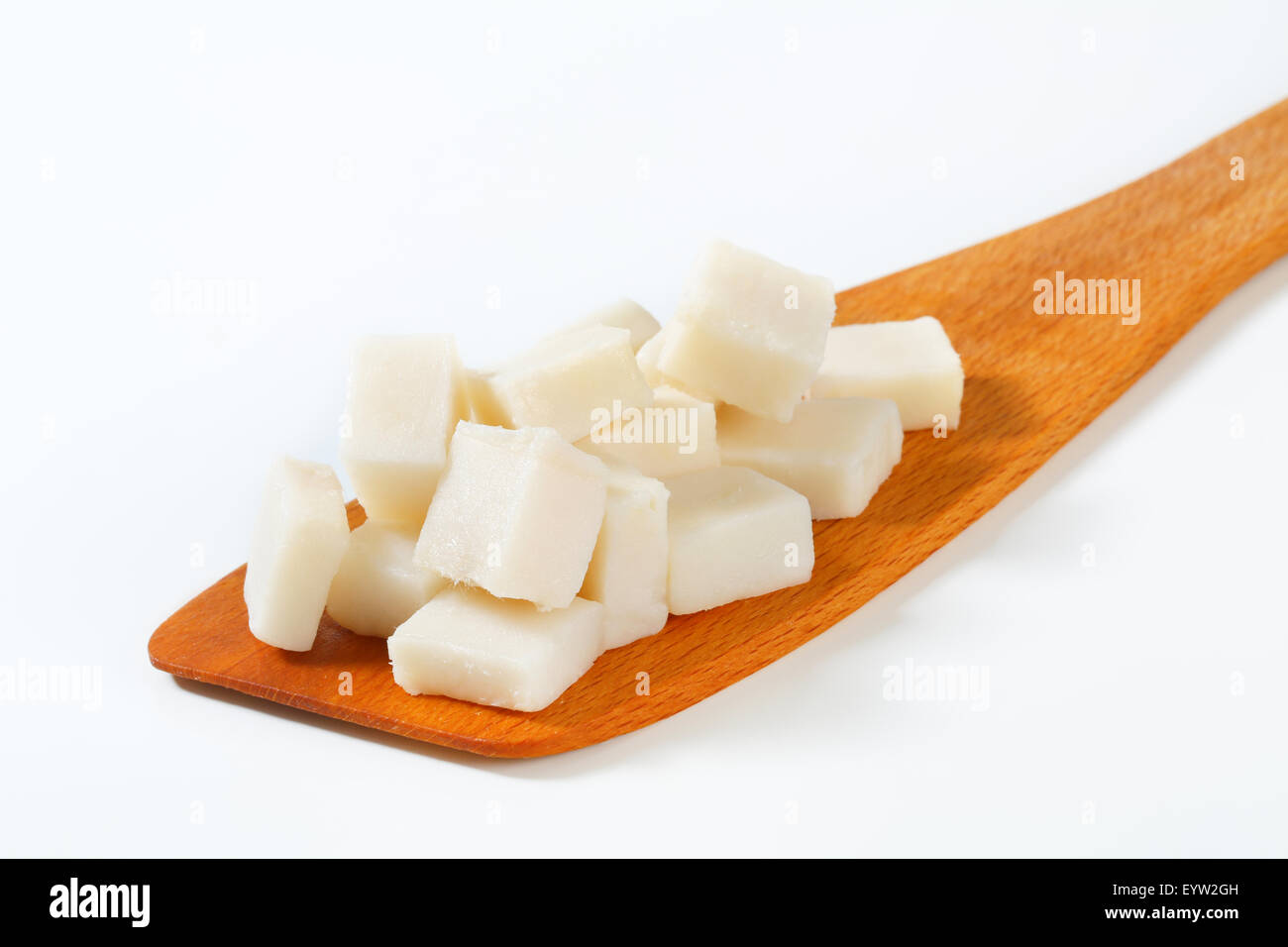 Cubes of rendered lard on wooden spatula Stock Photo - Alamy