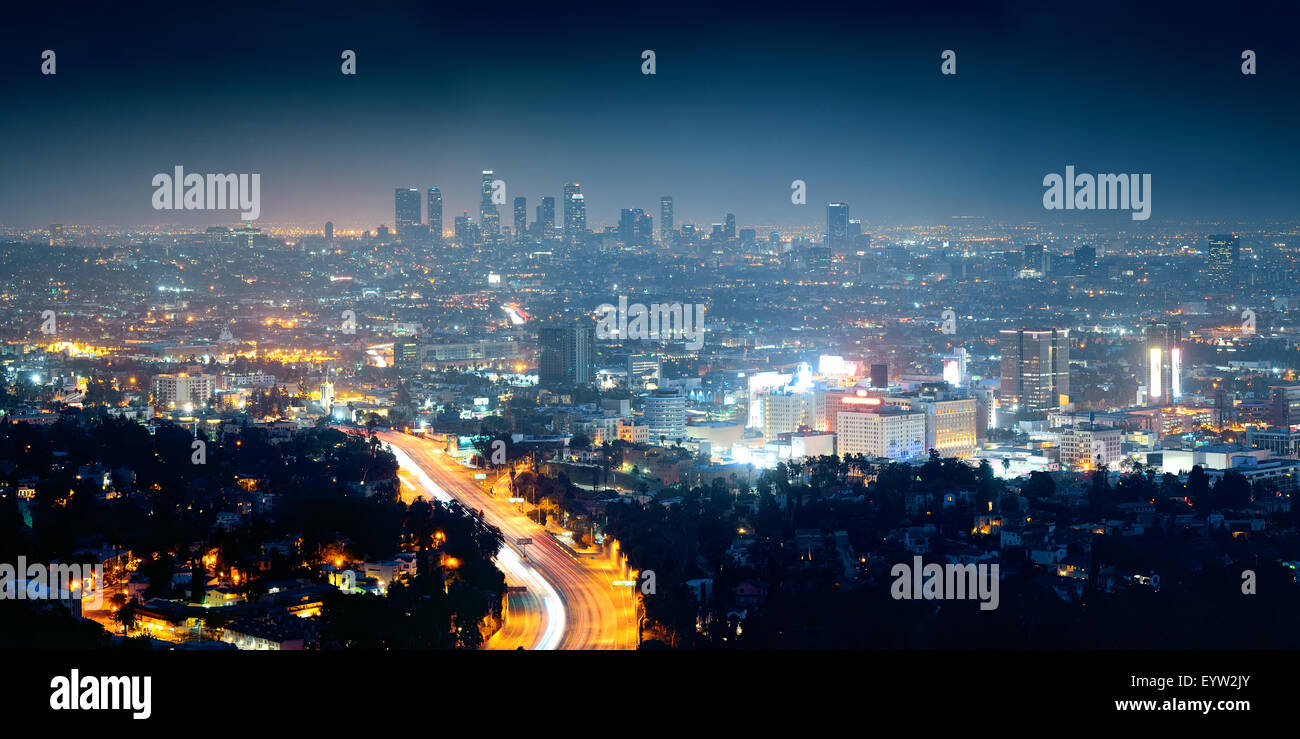 Los Angeles at night with urban buildings and highway Stock Photo - Alamy