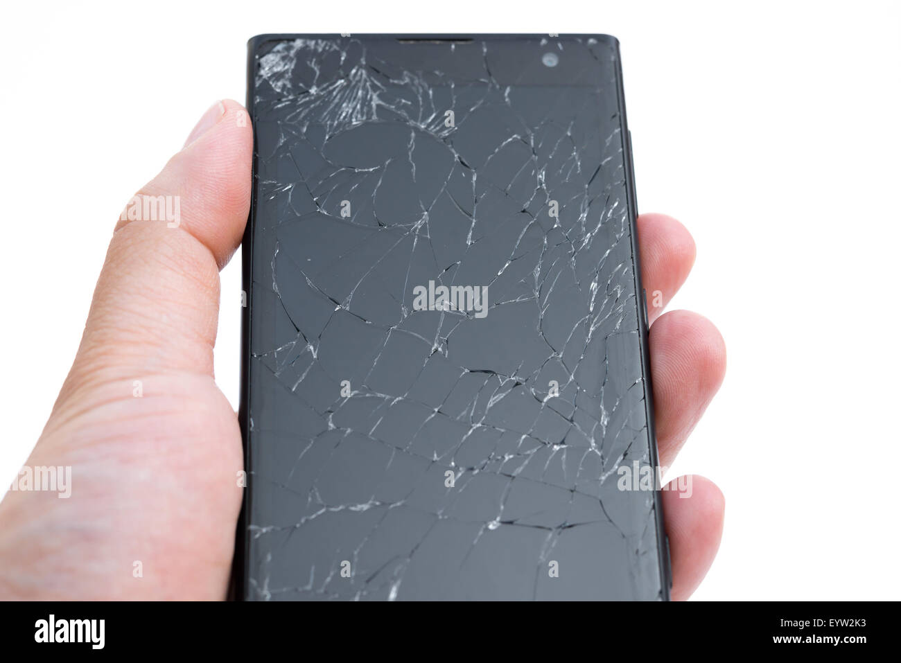 hand holding a mobile with broken screen Stock Photo - Alamy