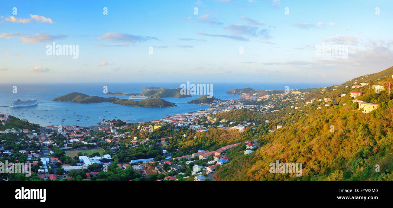 Virgin Islands St Thomas sunrise panorama with colorful cloud ...