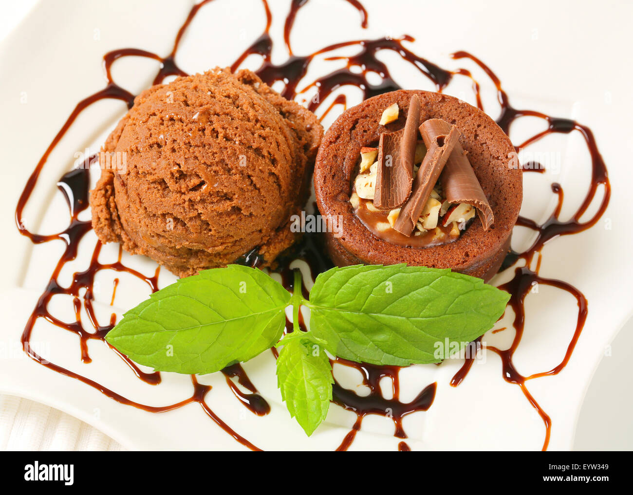 Mini chocolate cake and scoop of ice cream Stock Photo - Alamy