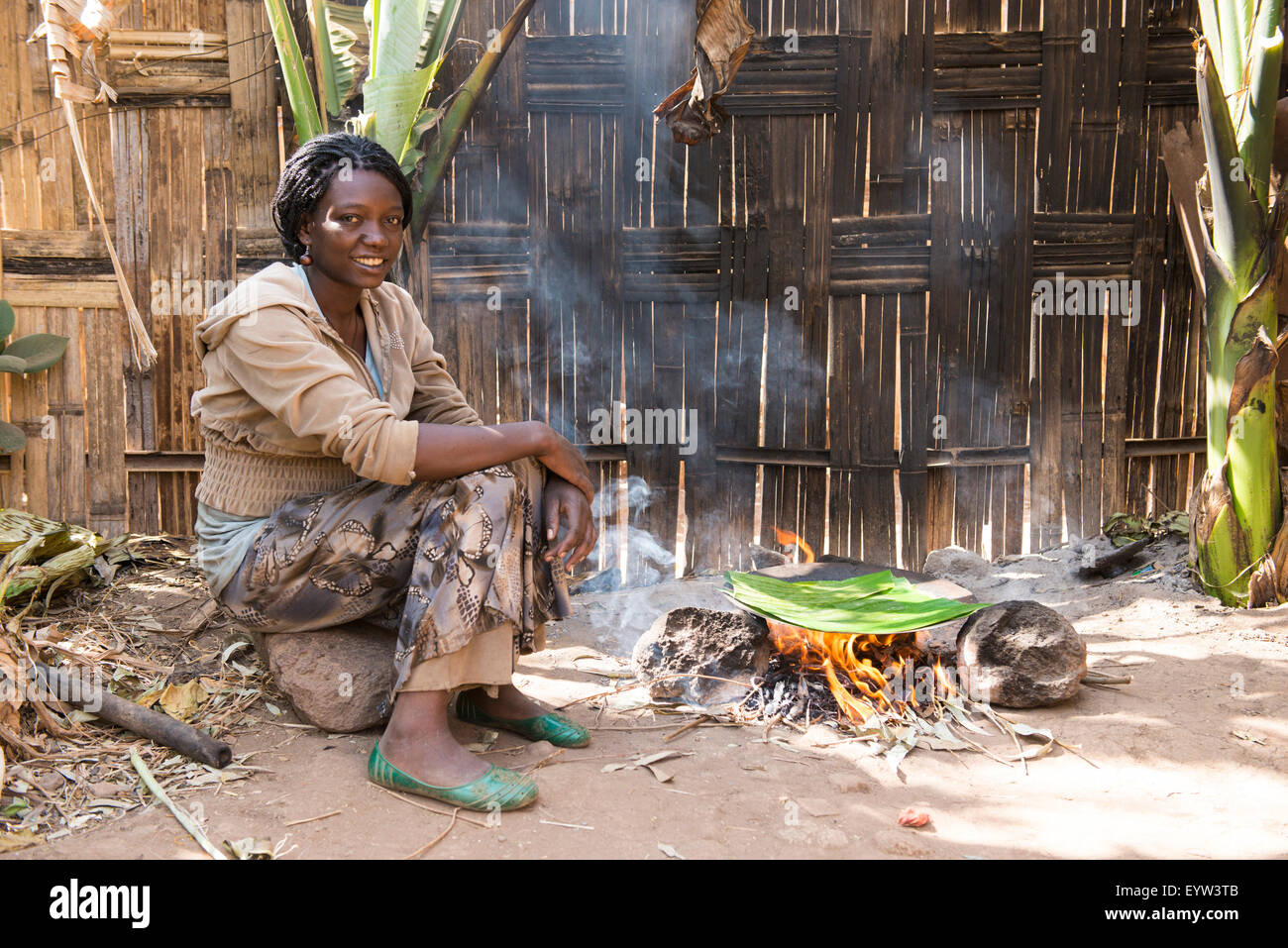 Woman preparing Kocho (unleavened bread) made from the False Banana ...