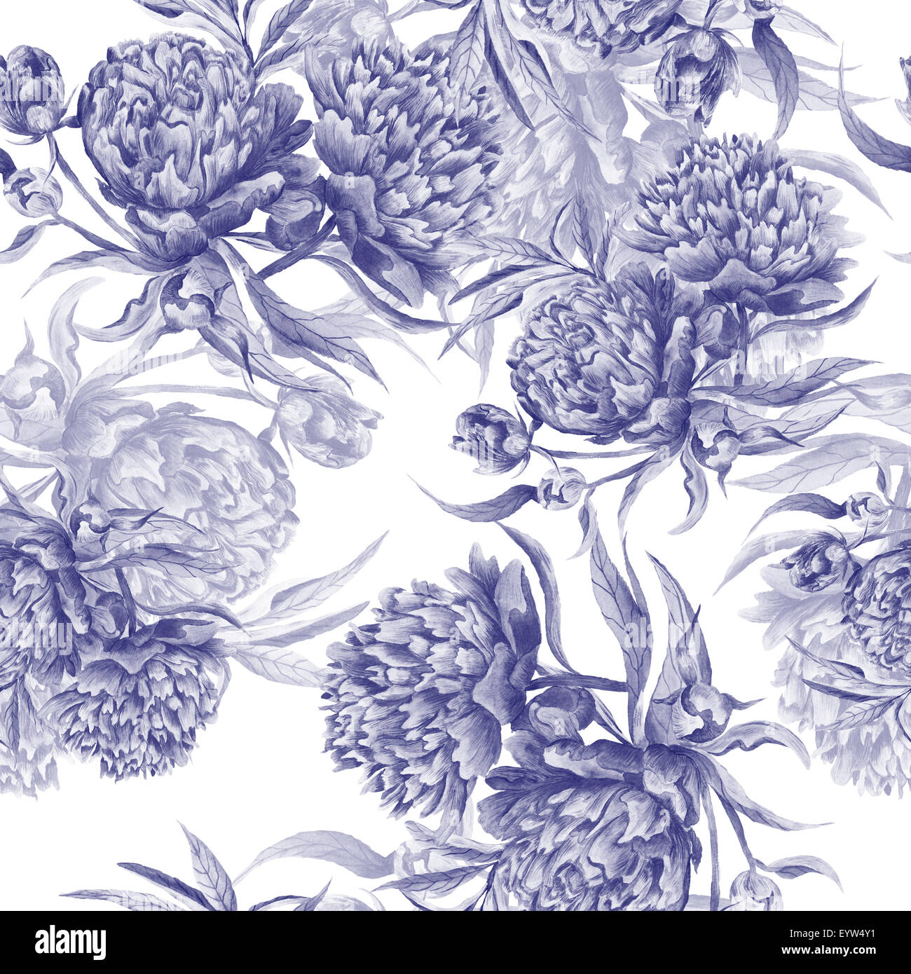 Seamless hand-painted pattern in indigo color for romantic wallpaper ...