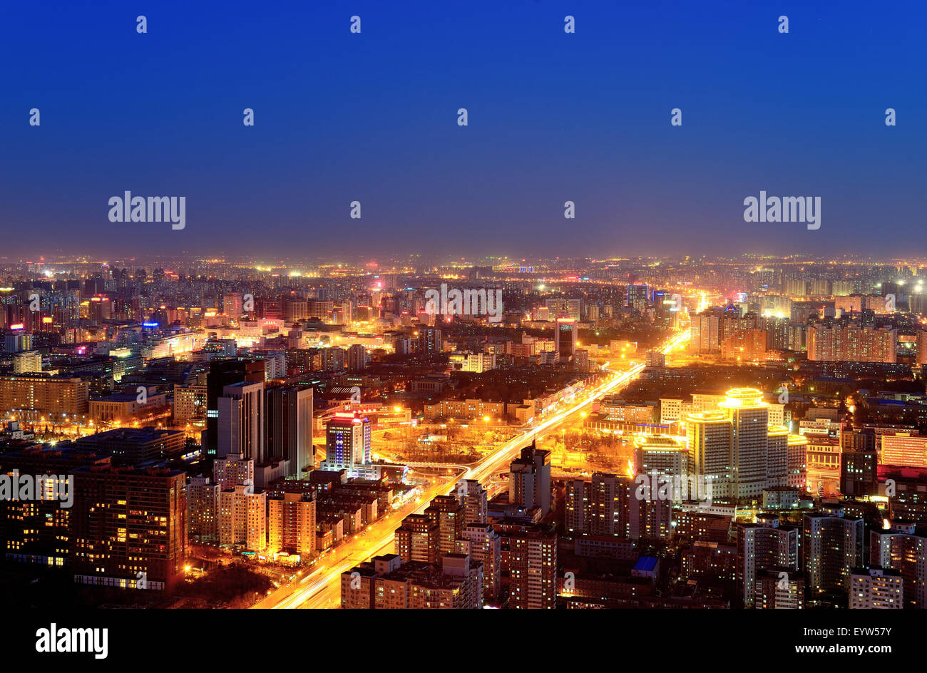 Beijing at night aerial view with urban buildings Stock Photo - Alamy