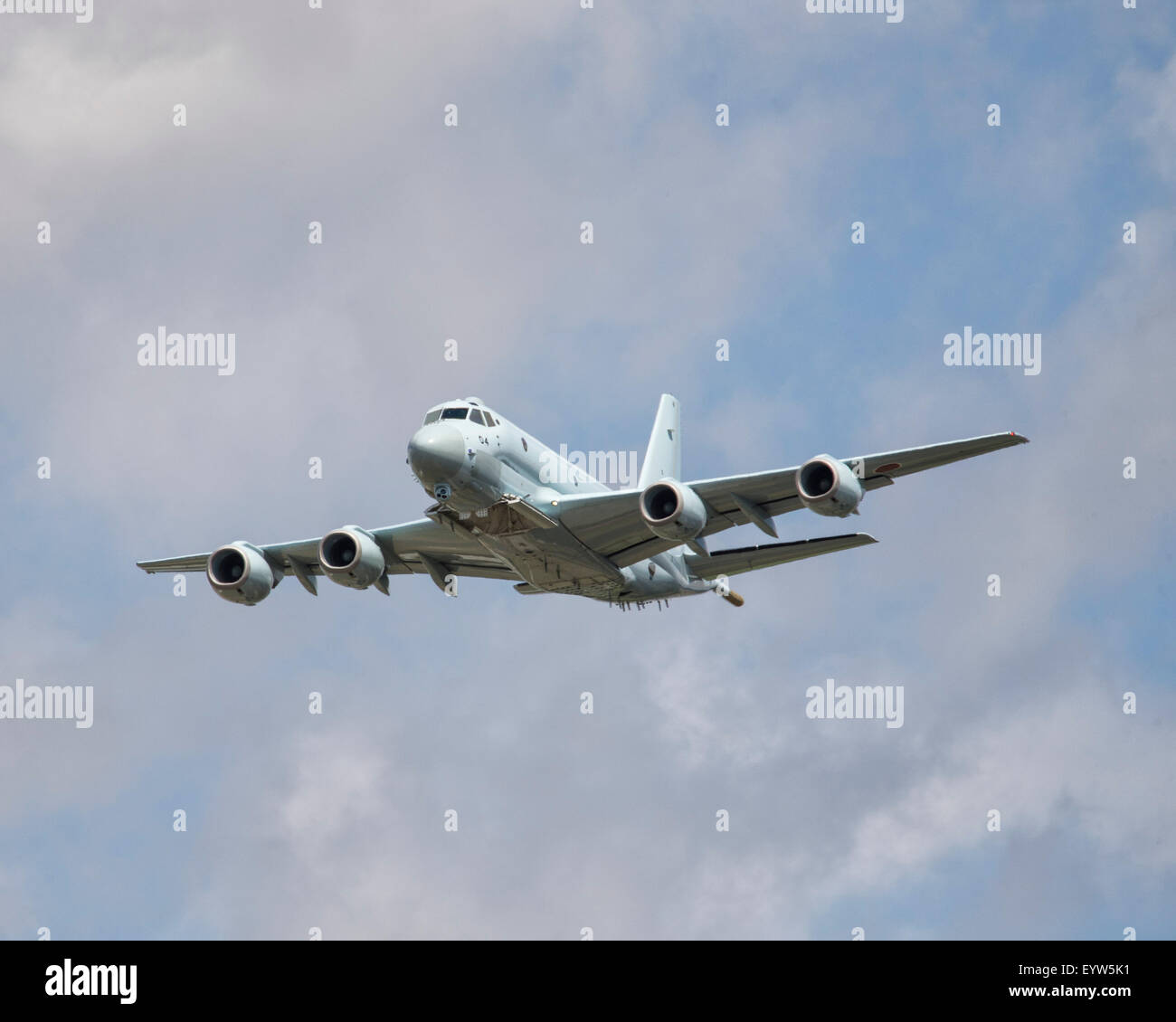 A Japanese Kawasaki P-1 four-jet maritime patrol aircraft flying at the ...