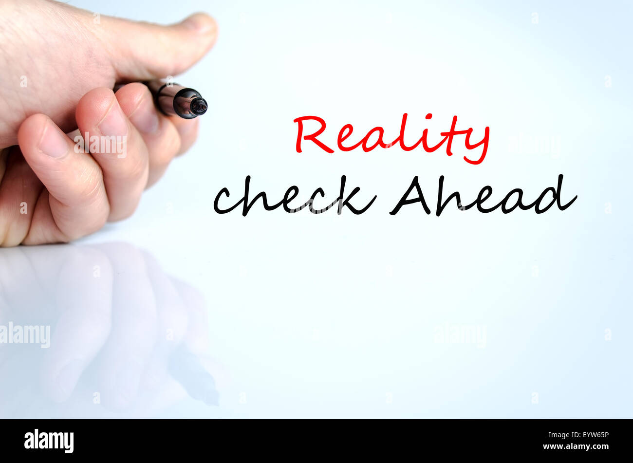 Reality check ahead text concept isolated over white background Stock ...