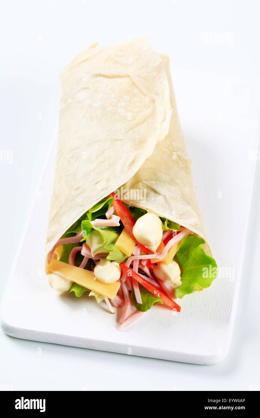 Ham and cheese salad wrap sandwich with mayonnaise Stock Photo - Alamy