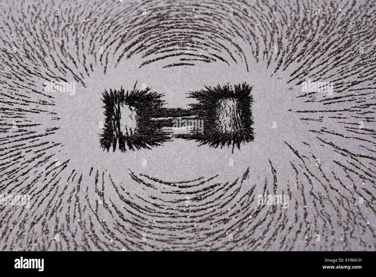 Attraction and repulsion iron metal particles align up along the ...