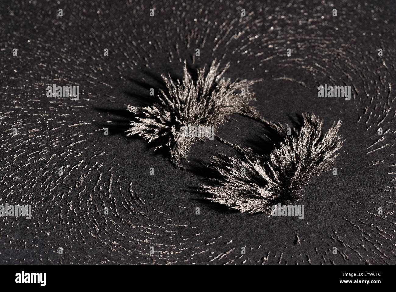 Attraction and repulsion iron metal particles align up along the ...