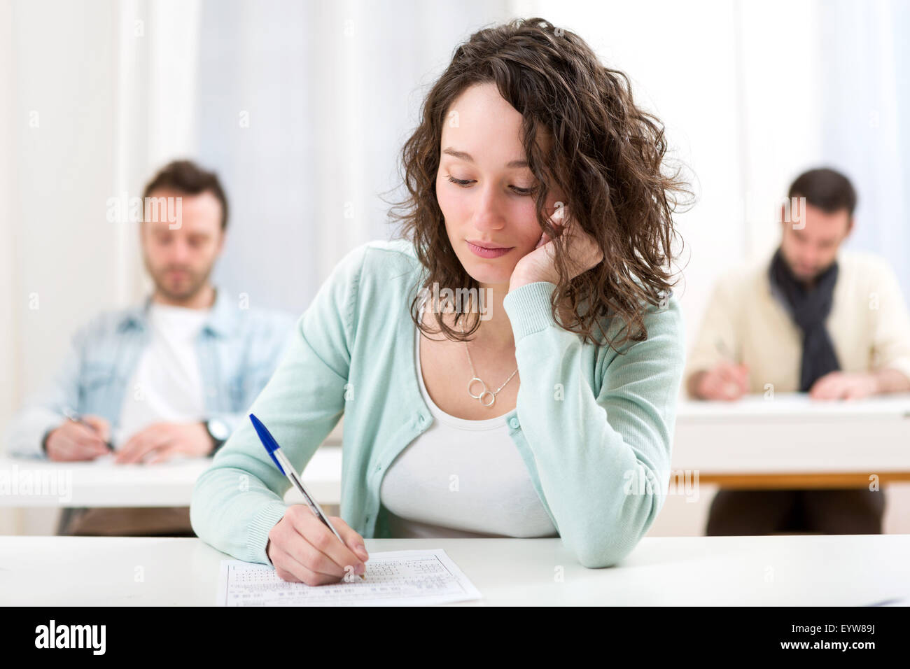 View of a Young attractive student during lessons at school Stock Photo ...