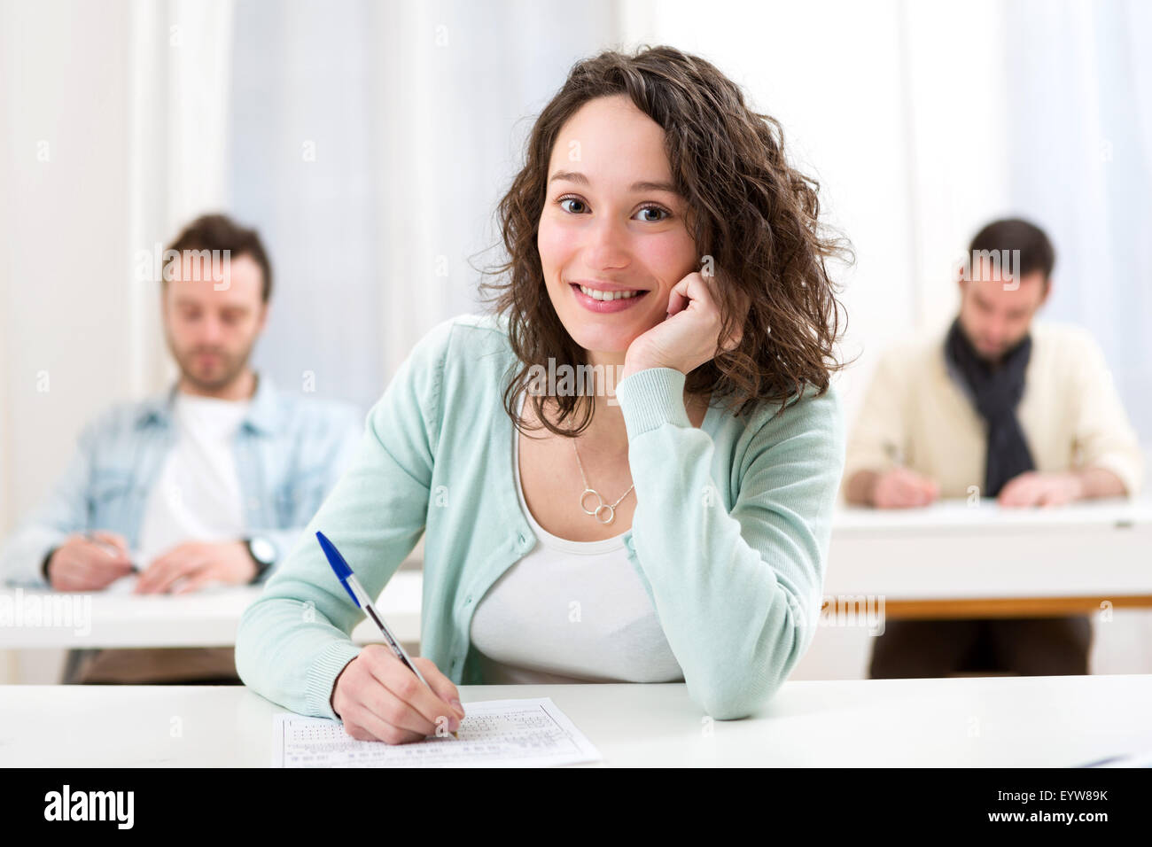 View of a Young attractive student during lessons at school Stock Photo ...