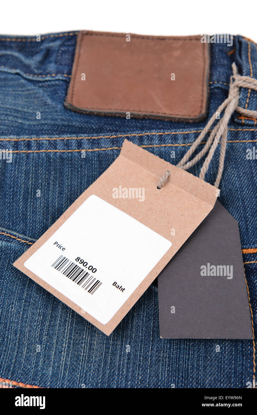 price tag with barcode on jeans textured Stock Photo - Alamy