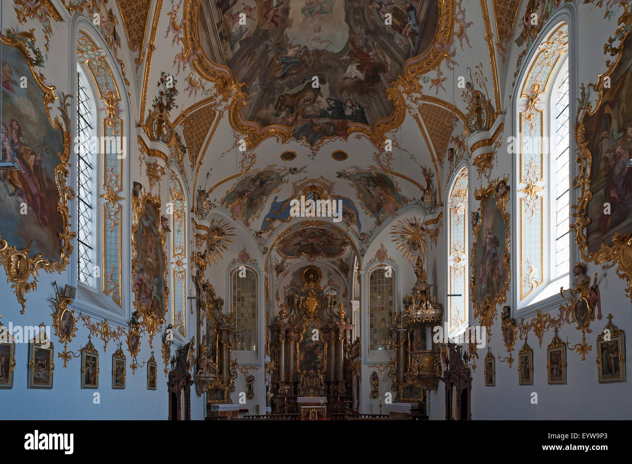 Interior with the altar of the school church, in the rococo style ...