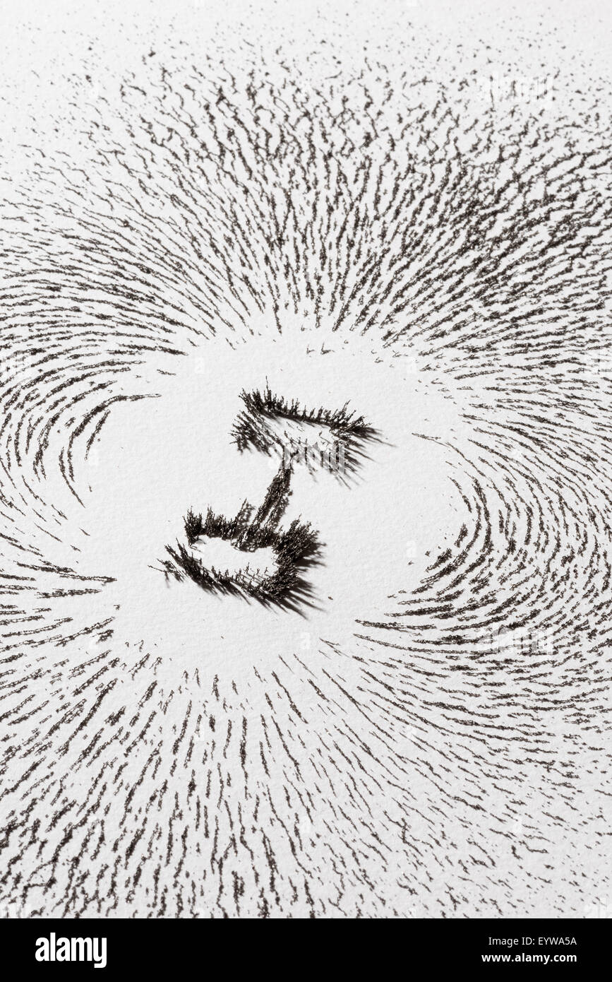 Attraction and repulsion iron metal particles align up along the ...