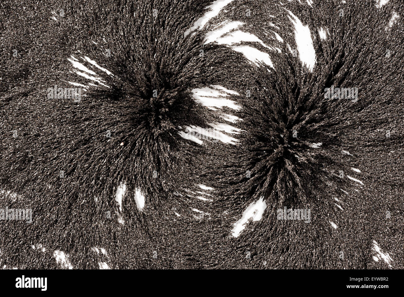 Attraction and repulsion iron metal particles align up along the ...