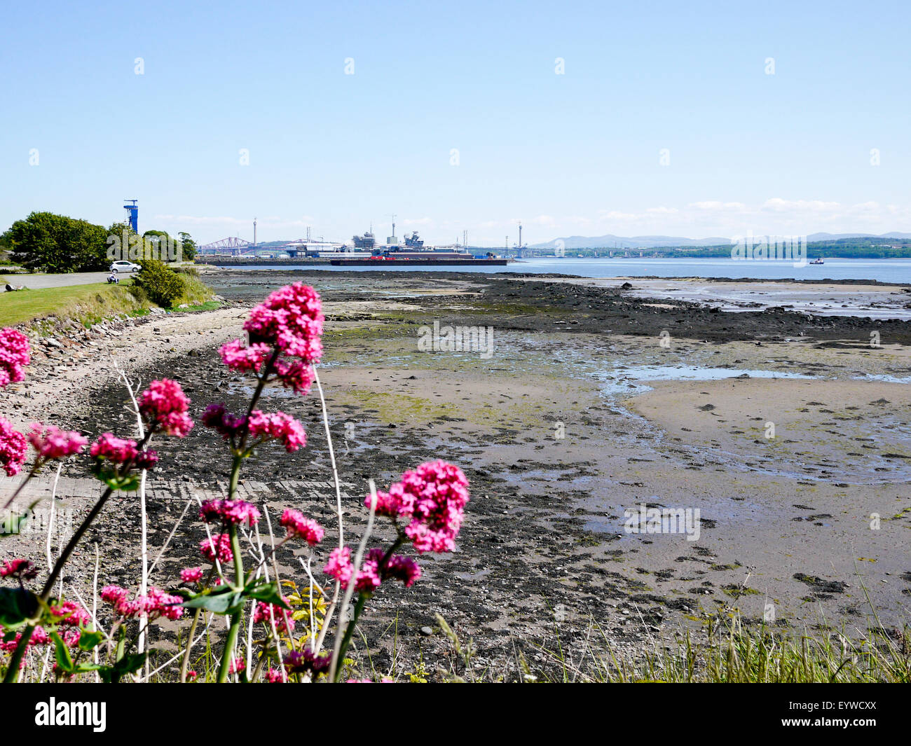 Distance view of Rosyth shipyard from Limekilns, Fife, Scotland, UK ...