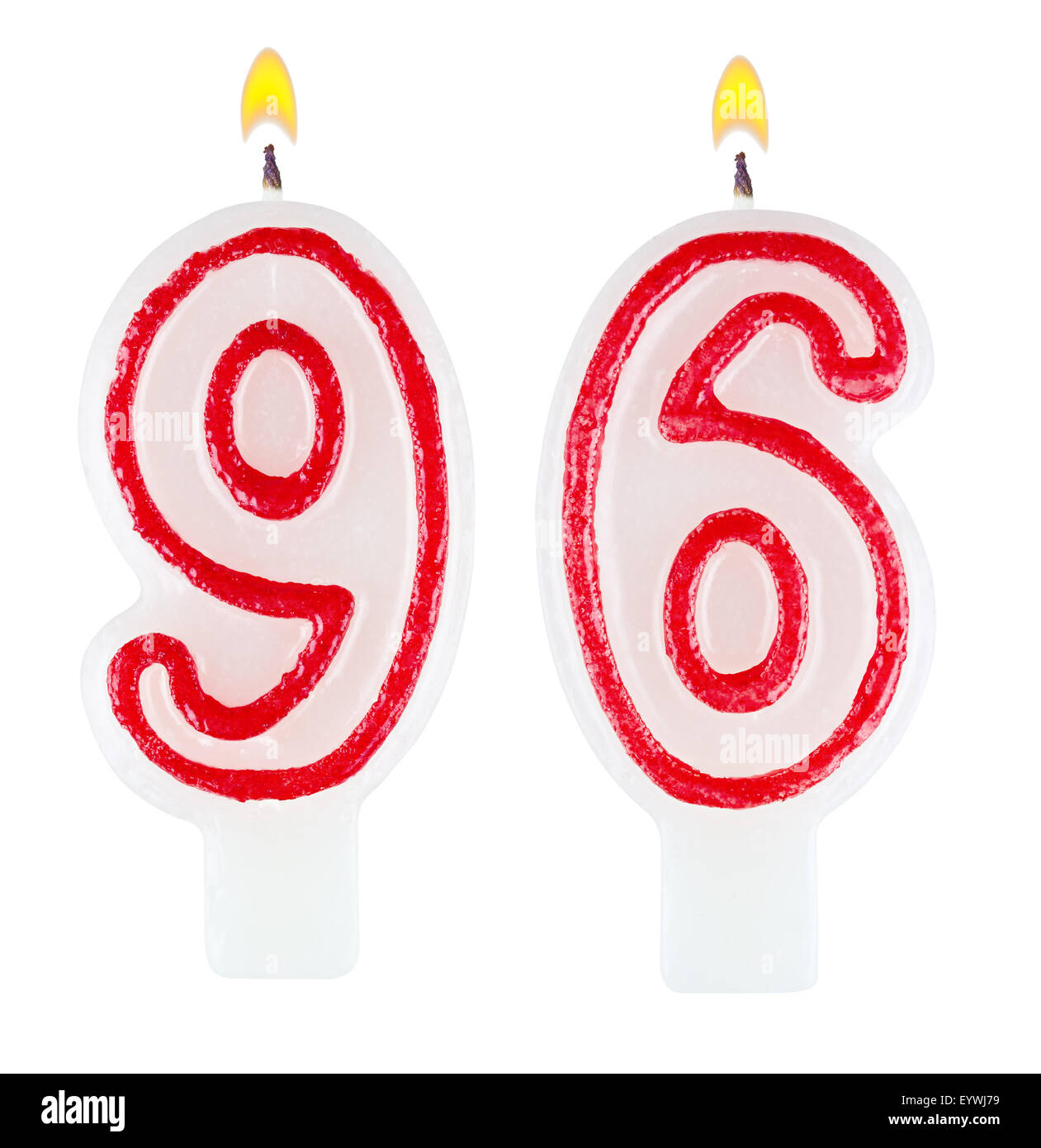 Birthday candles number ninety six isolated on white background Stock ...