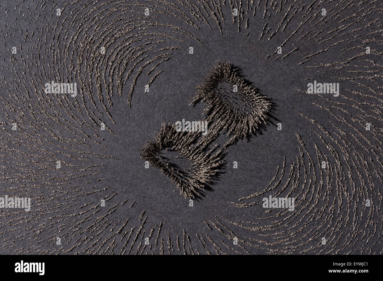 Attraction and repulsion iron metal particles align up along the ...