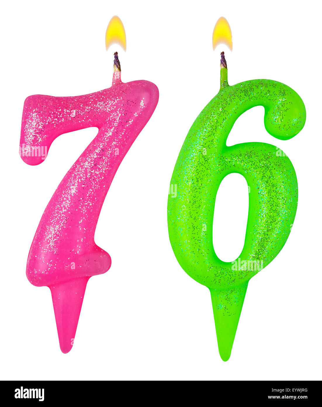 Birthday candles number seventy six isolated on white background Stock ...