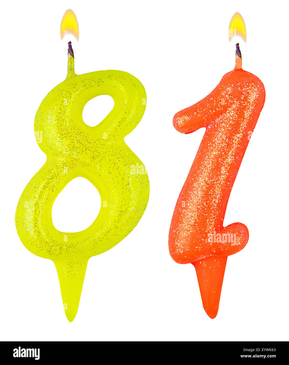 Birthday candles number eighty one isolated on white background Stock ...