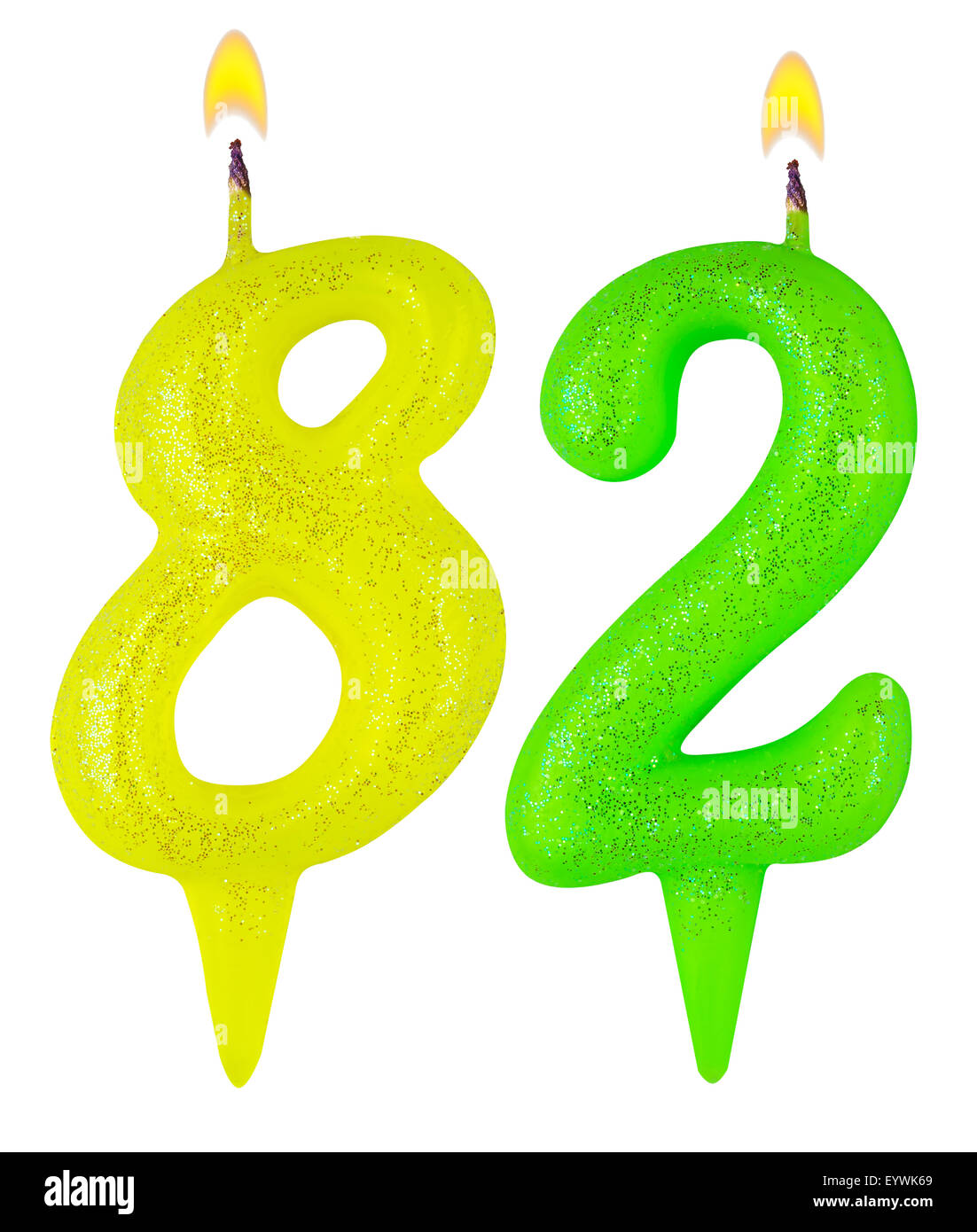 Birthday candles number eighty two isolated on white background Stock ...