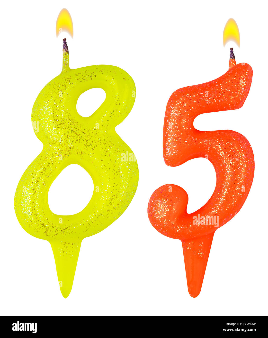 Birthday candles number eighty five isolated on white background Stock ...