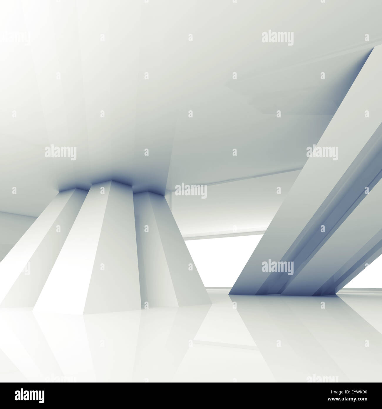 Abstract empty white room interior with inclined columns, 3d render ...