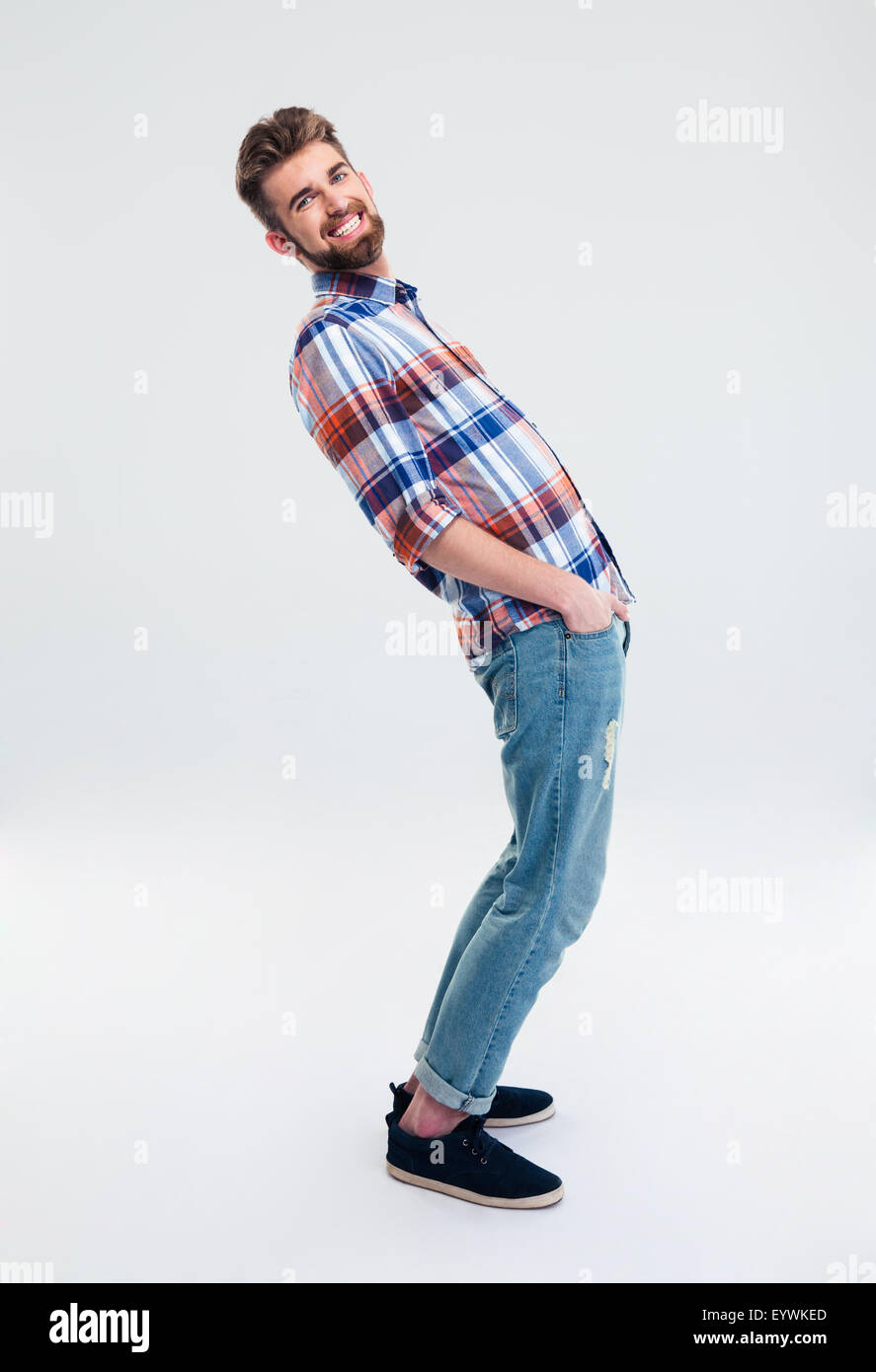 Funny young man posing isolated on a white background Stock Photo - Alamy
