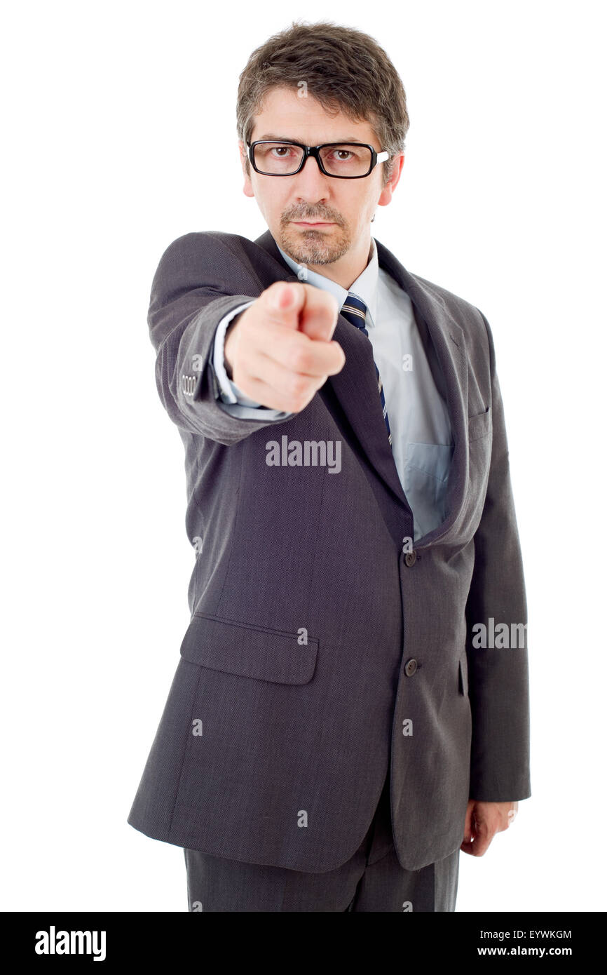 young business man pointing, isolated on white Stock Photo - Alamy