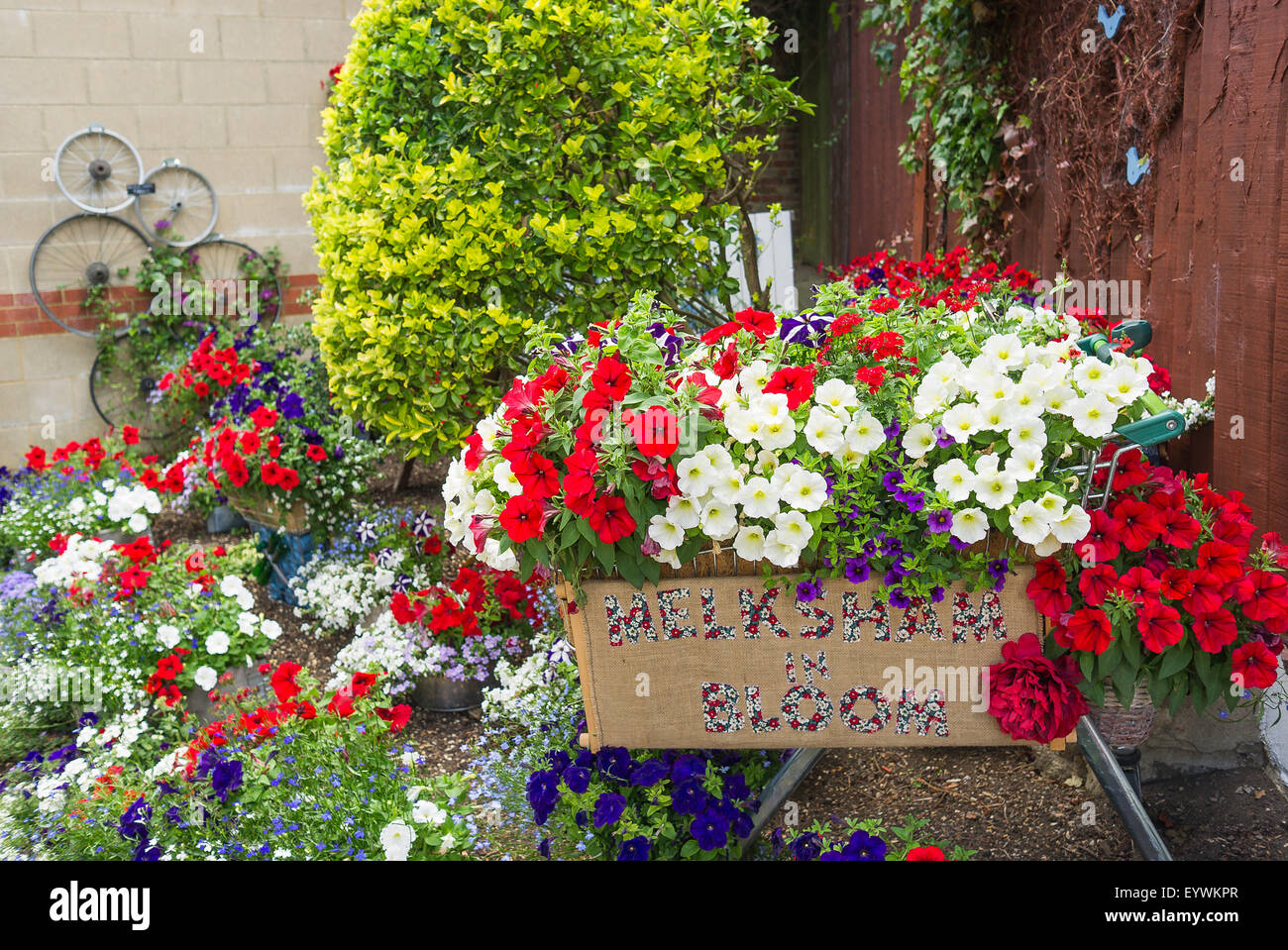 Imaginative ornamental flower garden made from recycled goods used as ...