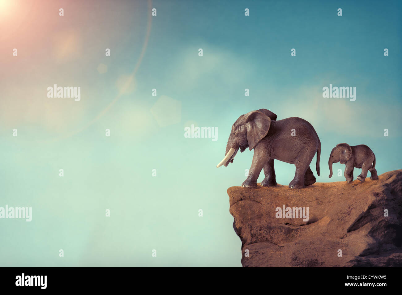 extinction concept elephant mammal family on edge of cliff Stock Photo ...