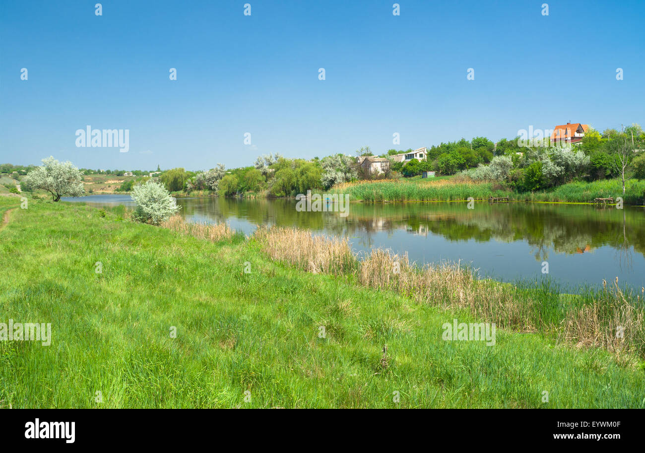 Ukrainian rural summer landscape with small river Sura Stock Photo - Alamy