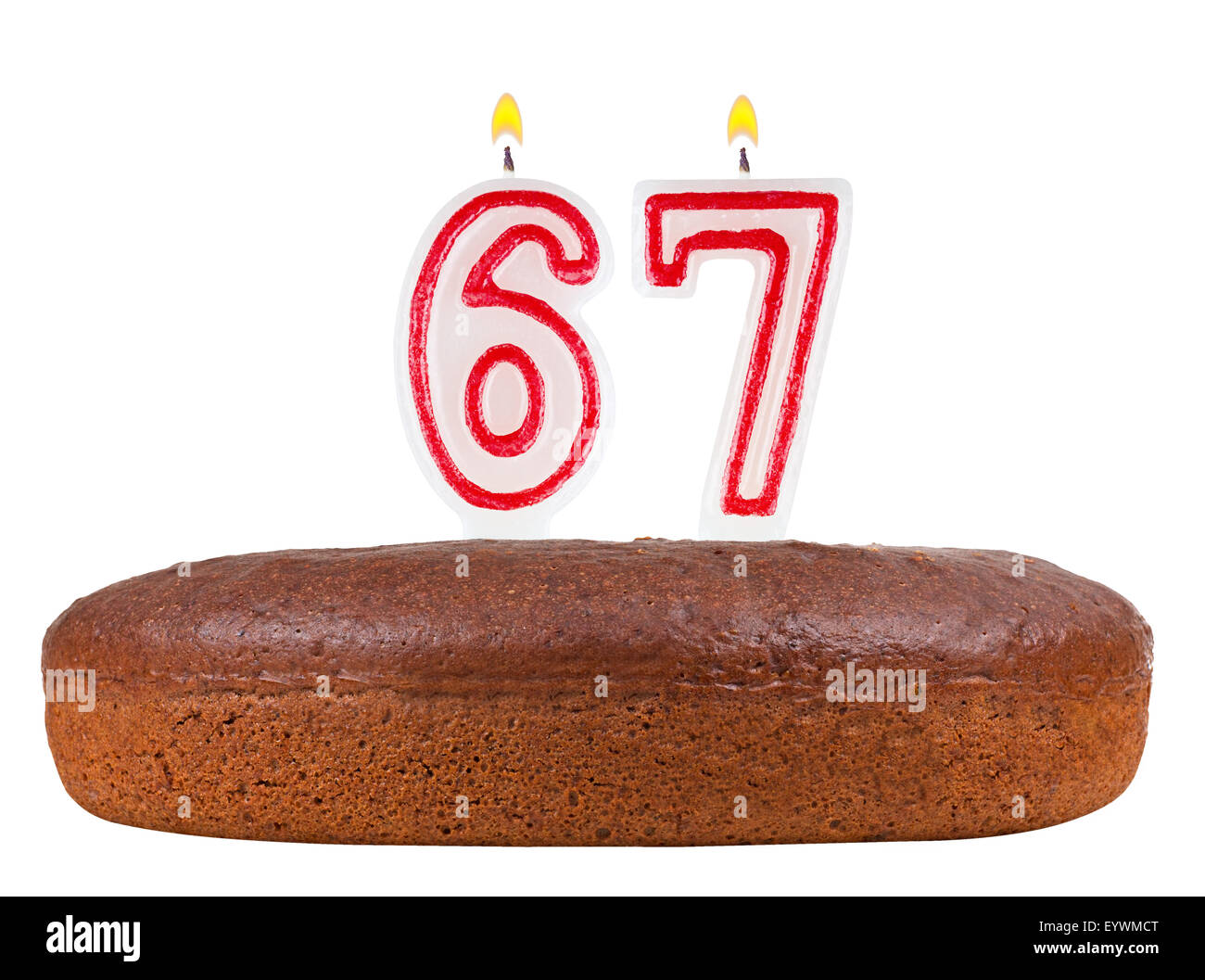birthday cake with candles number 67 isolated on white background Stock ...