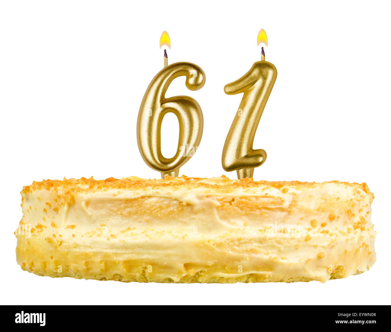birthday cake with candles number sixty one isolated on white ...