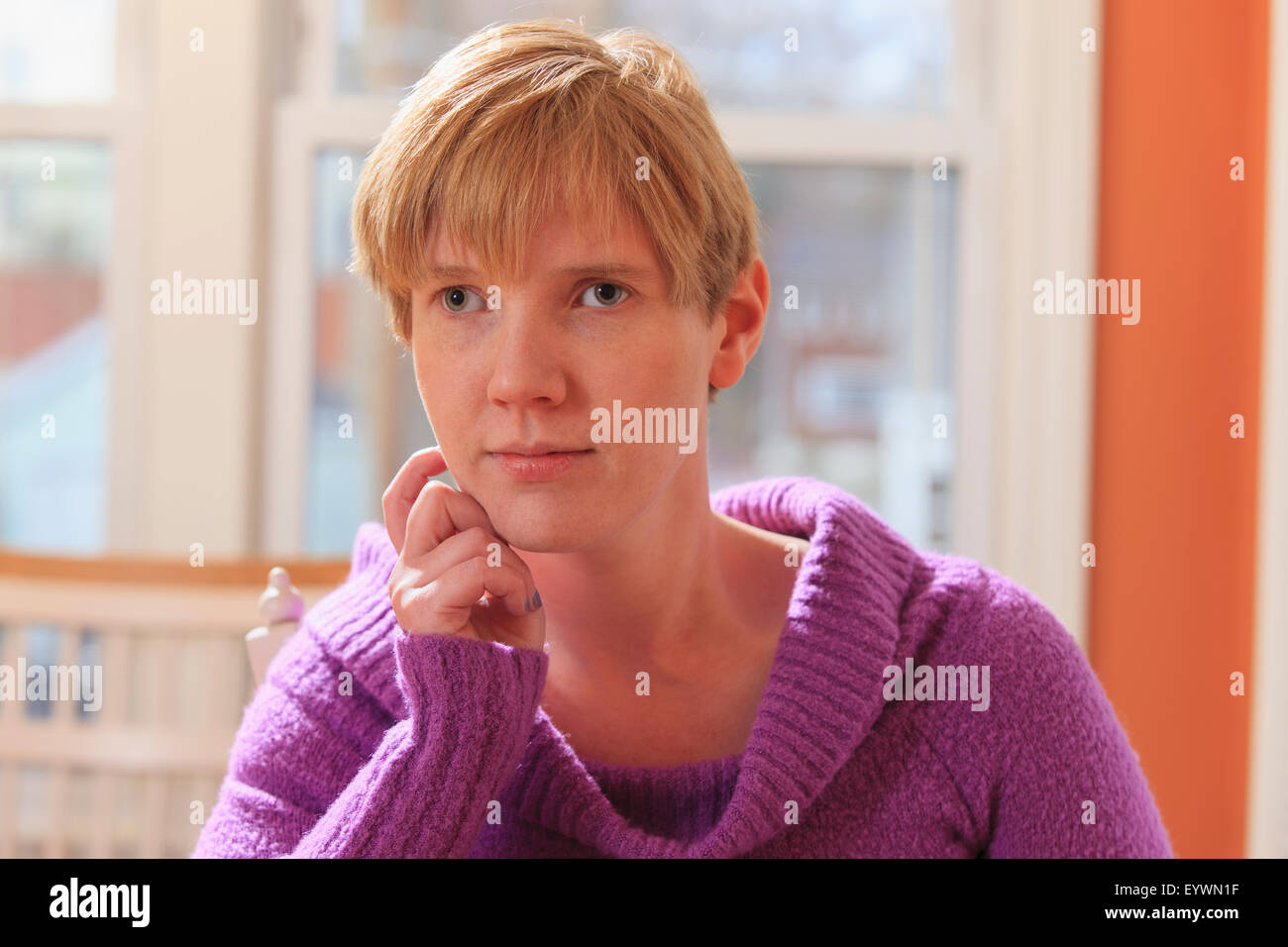 Portrait of a young woman with visual impairment and right sided ...